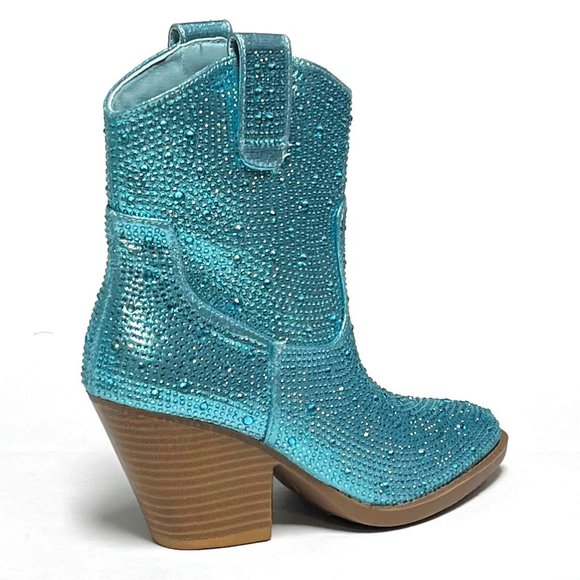 Shoes | New Light Blue Rhinestone Blingy Western Cowboy Ankle Boots ...